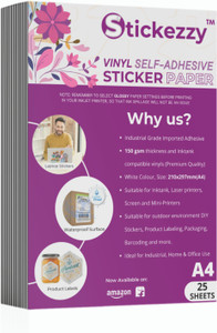 Stickezzy Vinyl Sticker Paper - A4 size (25 Sheets) for Sticker/ Label ...