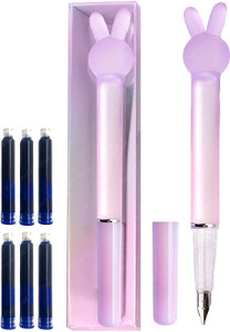triple paper Crystal Rabbit Fountain Pen Set With 1 Pen 6 Refills-Blue ...