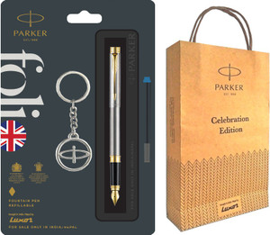 PARKER FOLIO FOUNTAIN PEN SS WITH GOLD TRIM With Gift Bag Fountain Pen ...