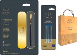 PARKER FRONTIER MATTE BLACK FOUNTAIN PEN GOLD TRIM With Blue Ink ...