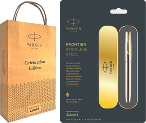 PARKER Frontier SS Gold Trim Fountain Pen With Gift Bag Fountain Pen ...