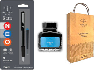 PARKER BETA NEO FOUNTAIN PEN STAINLESS STEEL (Black) With 1Blue Ink ...