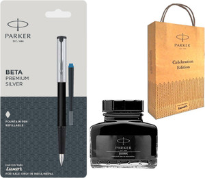 PARKER BETA PREMIUM FOUNTAIN PEN WITH SS TRIM With Black Ink Bottle ...