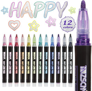 Sanchi Creation Double Line Chisel Point Outline Pens, 12 Colors Self ...