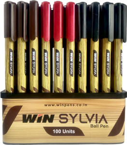 Win Sylvia Ball Pen|72Blue,25Black&3Red|0.7mm Tip|Smooth Flow|Wooden ...