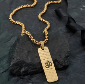 Jemeefly Golden OM Dotted Pendant Locket with chain For Mens and Boys ...
