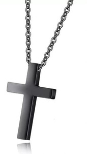 m a enterprises Unisex Black Jesus Cross Pendant Thin Neck Stainless ...