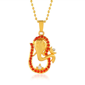 Morvi Gold Plated Red CZ Lord Ganpati bappa, Ganesh ji Locket Pendant ...