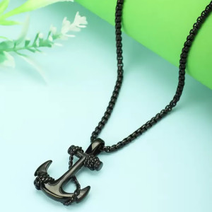 Alvira Stylish Black Anchor Navy Marine Pendant Locket with Rope Chain ...