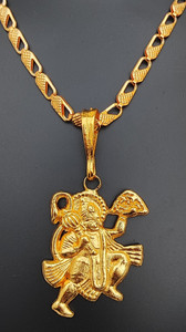 Hanuman Ji pandent Locket with Chain for mens and boys. Gold-plated ...