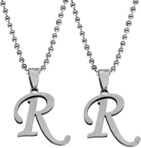Stylewell Set Of 2 Silver Name English Alphabet 'R' Letter Locket ...