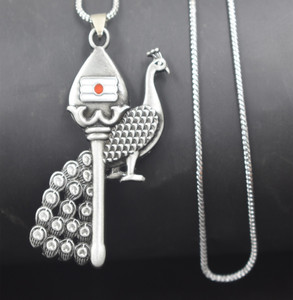 AFH Lord Murugan Tamil Om Vel Peacock Feather Grey Snake Chain Pendnet ...