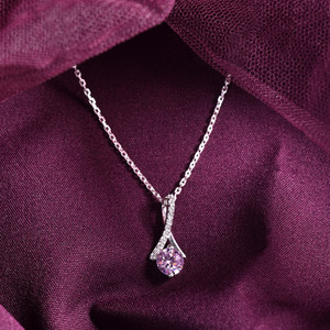 CLARA Pink Solitaire Rhodium Cubic Zirconia Sterling Silver Pendant ...