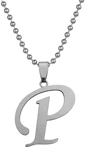 Uniqon Silver Name English Alphabet 'P' Letter Locket Pendant Necklace ...