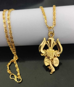 Bee Style Gold Plated Shiva Trishul om damroo Mahadev Chain Pendant ...
