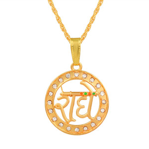 Morvi Gold Plated CZ Lord Radha Krishna, Shree Radhe, Pendant Locket ...