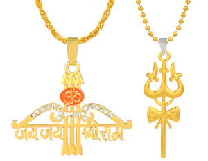 Morvi Gold Plated CZ Lord Shiv Trishul with Shree Ram Dhanush Combo ...