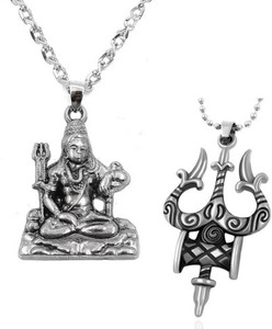 zebisco combo of 2 silver shiv ji mahadev and bholenath trishul pendant ...