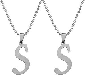 Stylewell Set Of 2 Silver Name English Alphabet 'S' Letter Locket ...