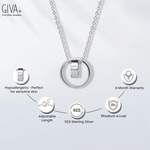 GIVA Sterling Silver Dual Ring Pendant with Chain Rhodium Sterling ...