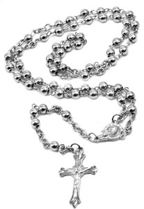 Stylewell 8mm Silver Stone Rosary Jesus Christ Cross Isa Masih Beads ...