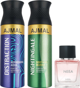 Buy Ajmal DISTRACTION & NIGHTINGALE Deo 200 ML & NEEA EDP 50 ML For ...