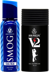 Buy John Phillips SMOG COOL BLUE DEO & V2 | Long Lasting | Combo Eau de ...