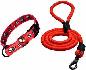 PETRENDS Printed Nylon Collar & Rope Leash (red)) Dog Collar & Leash ...