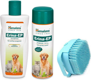 Himalaya Herbals Erina ep dog shampoo and powder combo with bath brush ...