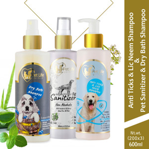 Pet Life Pet Sanitizer 200Ml Dry Bath Shampoo 200Ml Anti Ticks & Lice ...