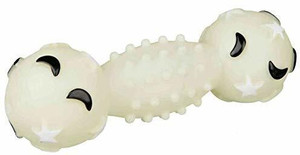 trixie Phosphorescent Vinyl Moonlight Dumbbell, 18 cm Rubber Squeaky ...
