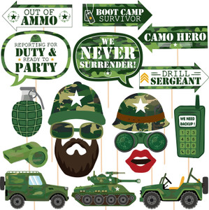 ZYOZI 18 Pcs Army Photo Booth Props Military Photography Backdrop ...