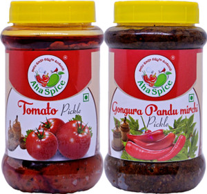 AHA TOMATO Pickles 500Gram & GONGURA PANDU MIRCHI Pickle 500Gram, Tasty ...