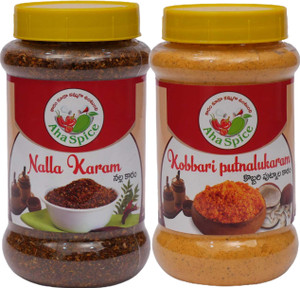 AHA NALLA Karam 250Grams and COCONUT-CHANA DAL(Kobbari putnalu) powder ...