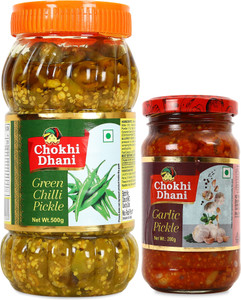 Chokhi Dhani Green Chili Pickle 500 gm, Garlic Pickle 200 gm, Spicy ...