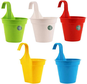 PlantsBazaar Multicolor Plastic Single Hook Hanging Pot For Balcony ...
