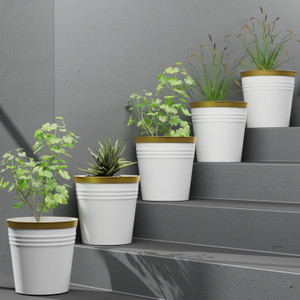 FORWAY 7 inches Shiny Planters for Living Room, Flower Pots for Home ...