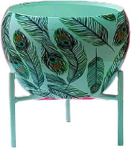 FSK Metal Pot with Table Stand (Multicolor Peacock Feather Set of One ...