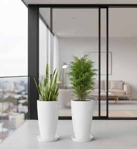 Muddstyles Plastic Tower Pot With Tray 14 inch White Flower Pots for ...