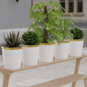 FORWAY 7 inches Shiny Planters for Living Room, Flower Pots for Home ...