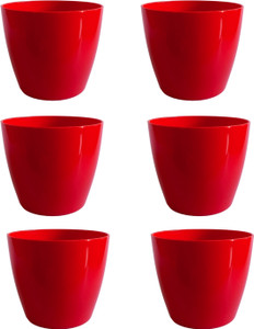 indian gardens Premium Plastic Small Red Colour Pot (Set of 6) Plant ...