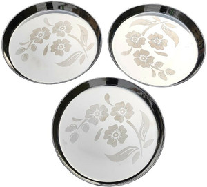 LAVISH UP STAINLESS STEEL HEAVY THALI/PLATE (13 INCH) -- FLORAL DESIGN ...