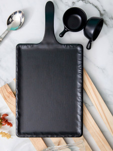 Servewell Rectangular Matte Handle Platter and Rnd Scoop Set - Black ...
