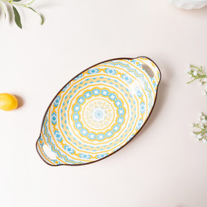 Nestasia Blue & Yellow Mandala Ceramic Long Dish with Handles Baking ...