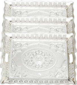 MADHULI Traditional Design Serving Tray, Plastic Silver Finish Serving ...