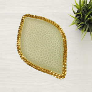 shreedah Leaf Shaped Regal Platter With Gold Ornamental Border Tray ...