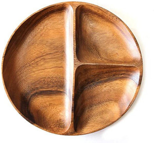 MODERNCOLLECTION Wooden Round Serving Trays Platters 3 Section ...