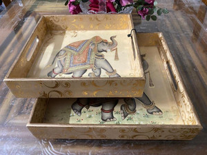 SRV Designer Handmade Square Wooden Serving Trays Set, Royal Elephant ...