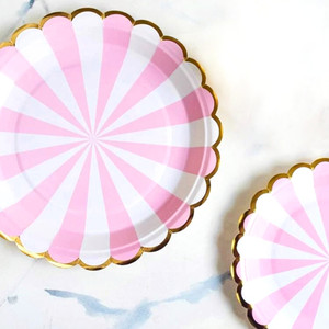 Partywala Pastel Pink Stripe design Paper Plate Half Plate Price in ...