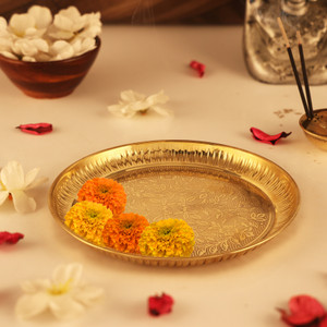 Siprija 'Floral-Etched'Gold Plated Brass Pooja Thali for Special Laxmi ...
